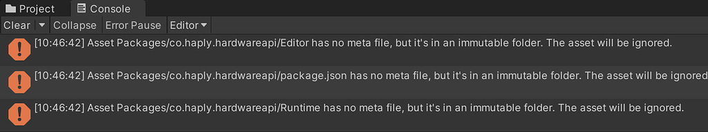 Can't get the Unity tutorial to work - no meta file in an immutable folder - HelpDesk - Haply Forums